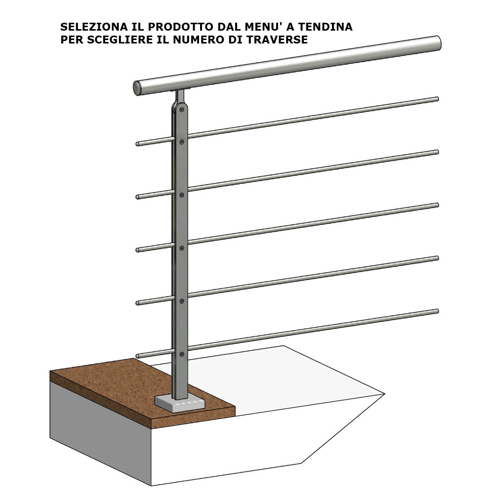 POTEAU DOUBLE PLAT AU SOL AISI 304 BROSSÉE - Inox Forniture