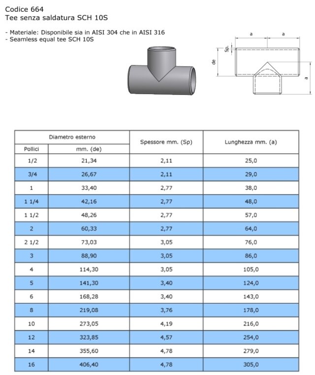 TEE SS SCH 10S INOX AISI 304